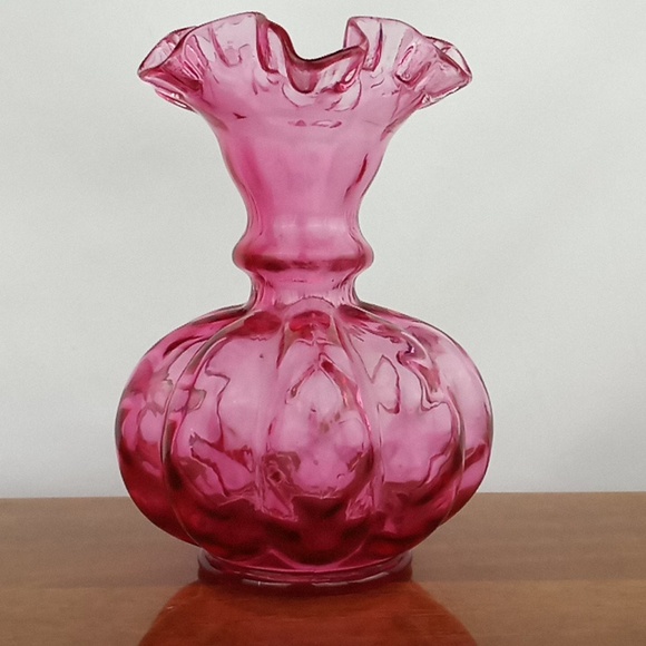 Vintage | Art | Vintage Pink Country Cranberry Optic Melon Crimped Art ...